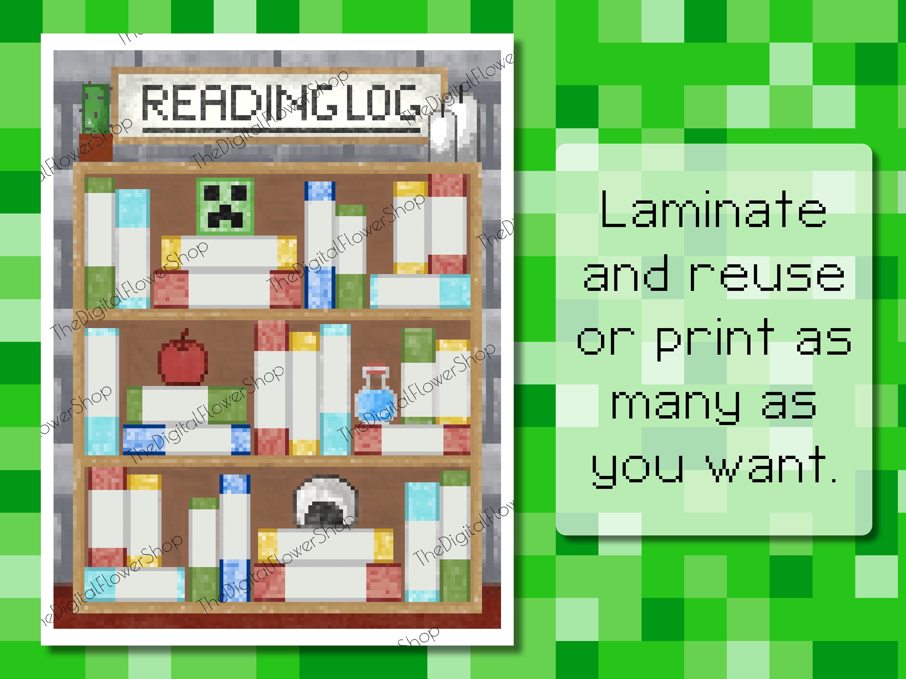 Minecraft Inspired Reading Log Reading Log Bookshelf Printable PDF ...