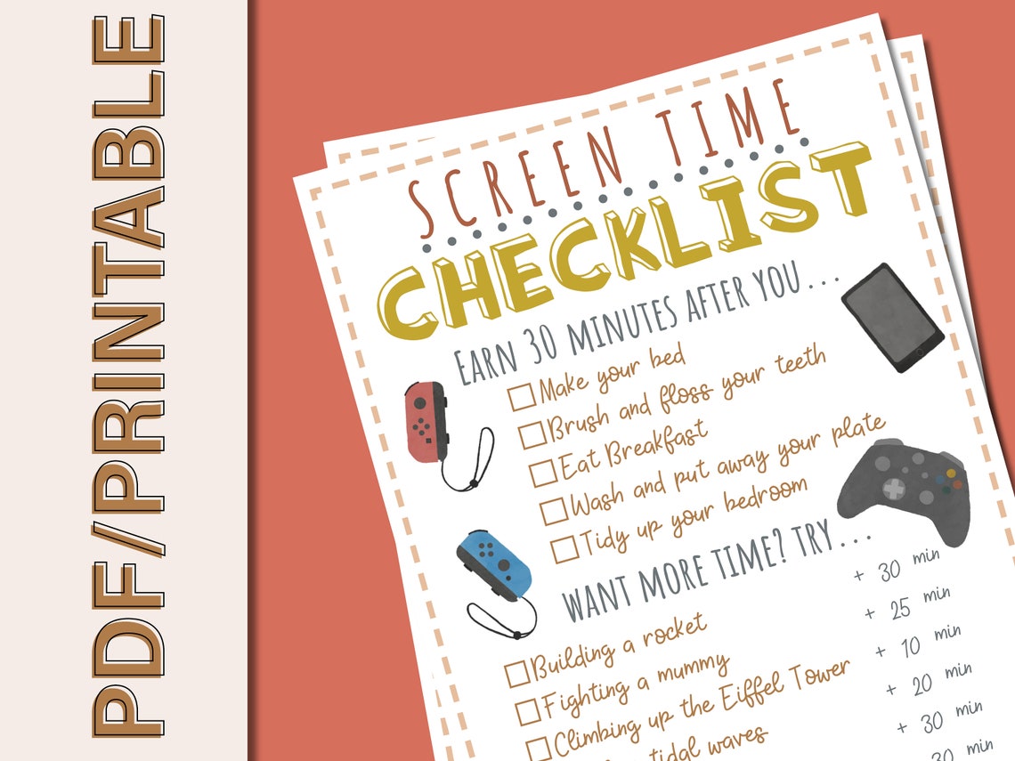 Screen Time Checklist Editable Printable Screen Chart - Etsy