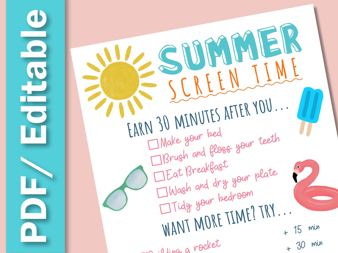 Screen Time Checklist Editable Printable Screen Time - Etsy