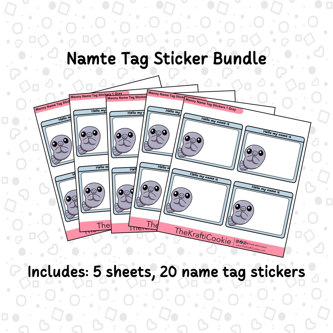 Cute Manatee Kid Name Tag Sticker Bundle, Name Tag Stickers, Kids Name ...