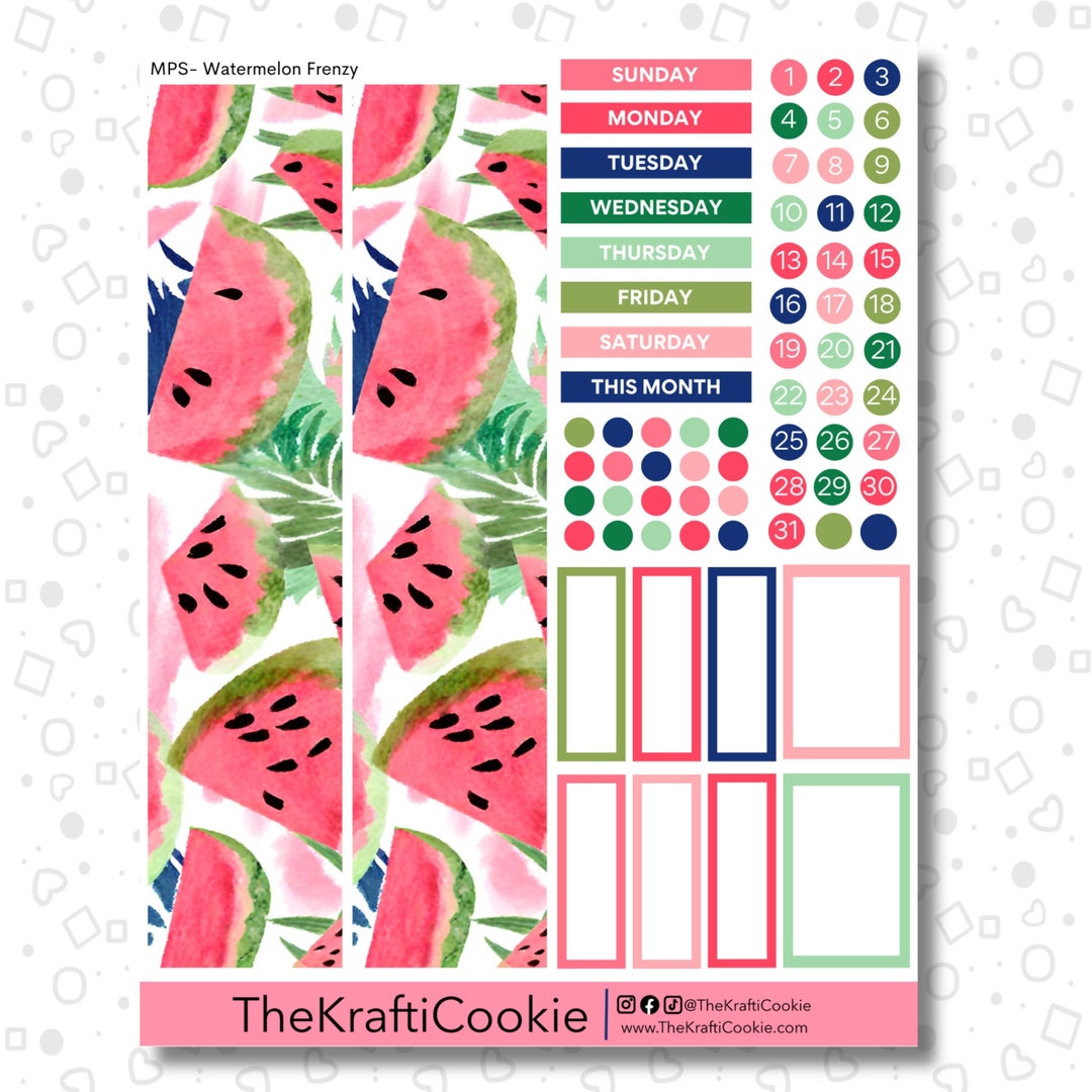 Watermelon Frenzy Monthly EC Sticker Sheet, Fruit Aesthetic Sticker ...