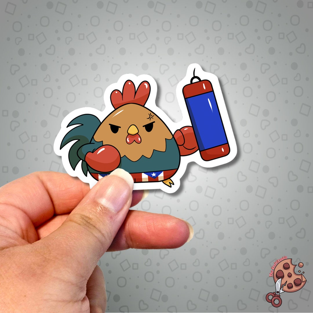Kawaii Angry Chibi Boxing Rooster Sticker, Puerto Rican Animal Stickers ...