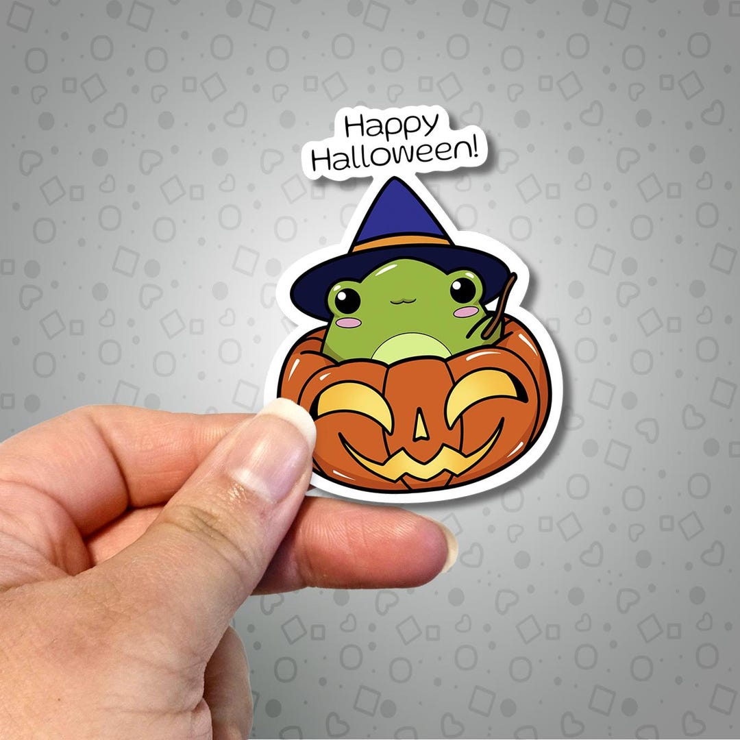 Cute Happy Halloween Wizard Coquí Frog Sticker, Kawaii Animal Stickers ...