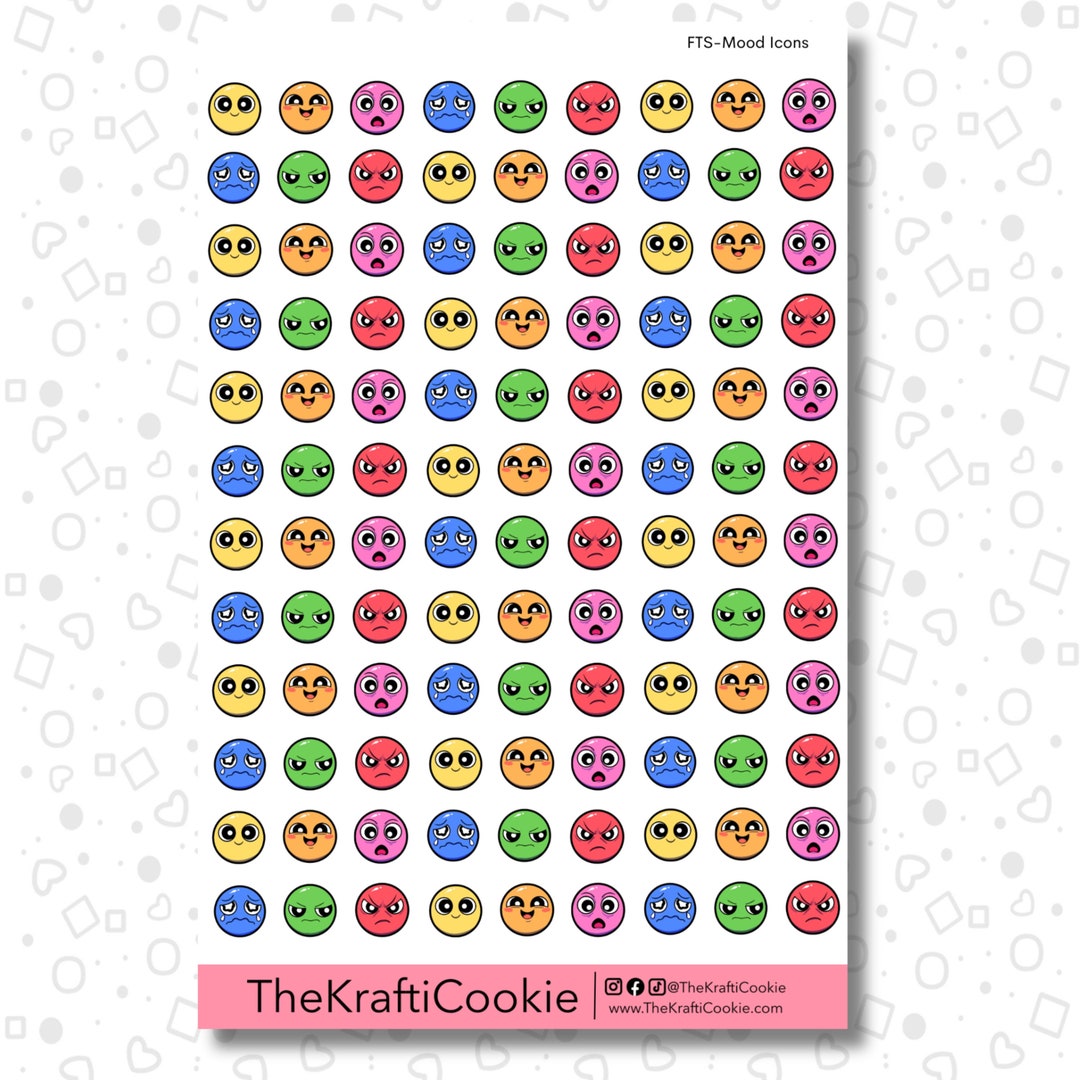 Cute Emoji Mood Tracker Sticker Sheet, Multiple Color Emoji Icons ...