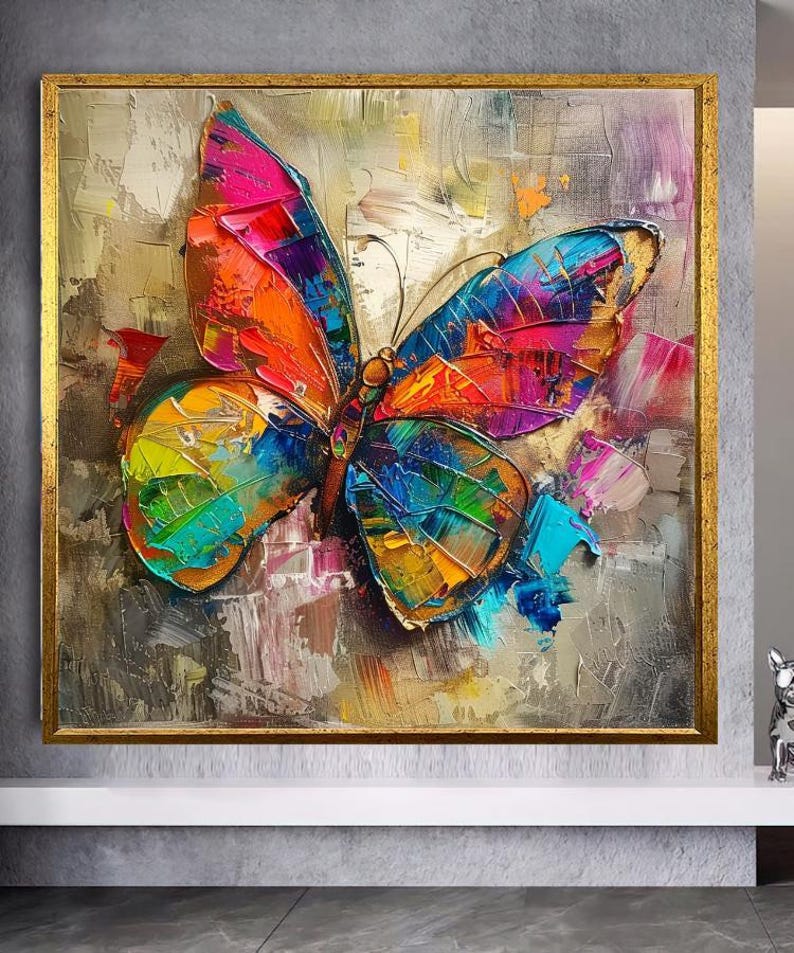 Colorful Butterfly Canvas Wall Art - Vibrant Abstract Painting - Modern ...