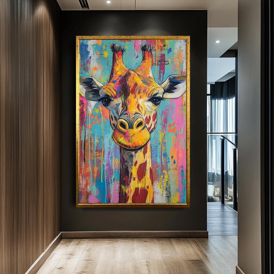 Colorful Giraffe Art Print, Vibrant Animal Portrait Canvas, Abstract ...
