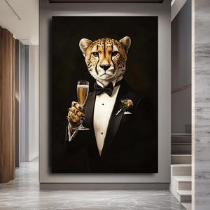 Cheetah in Tuxedo Wall Art, Sophisticated Animal Portrait, Classy ...