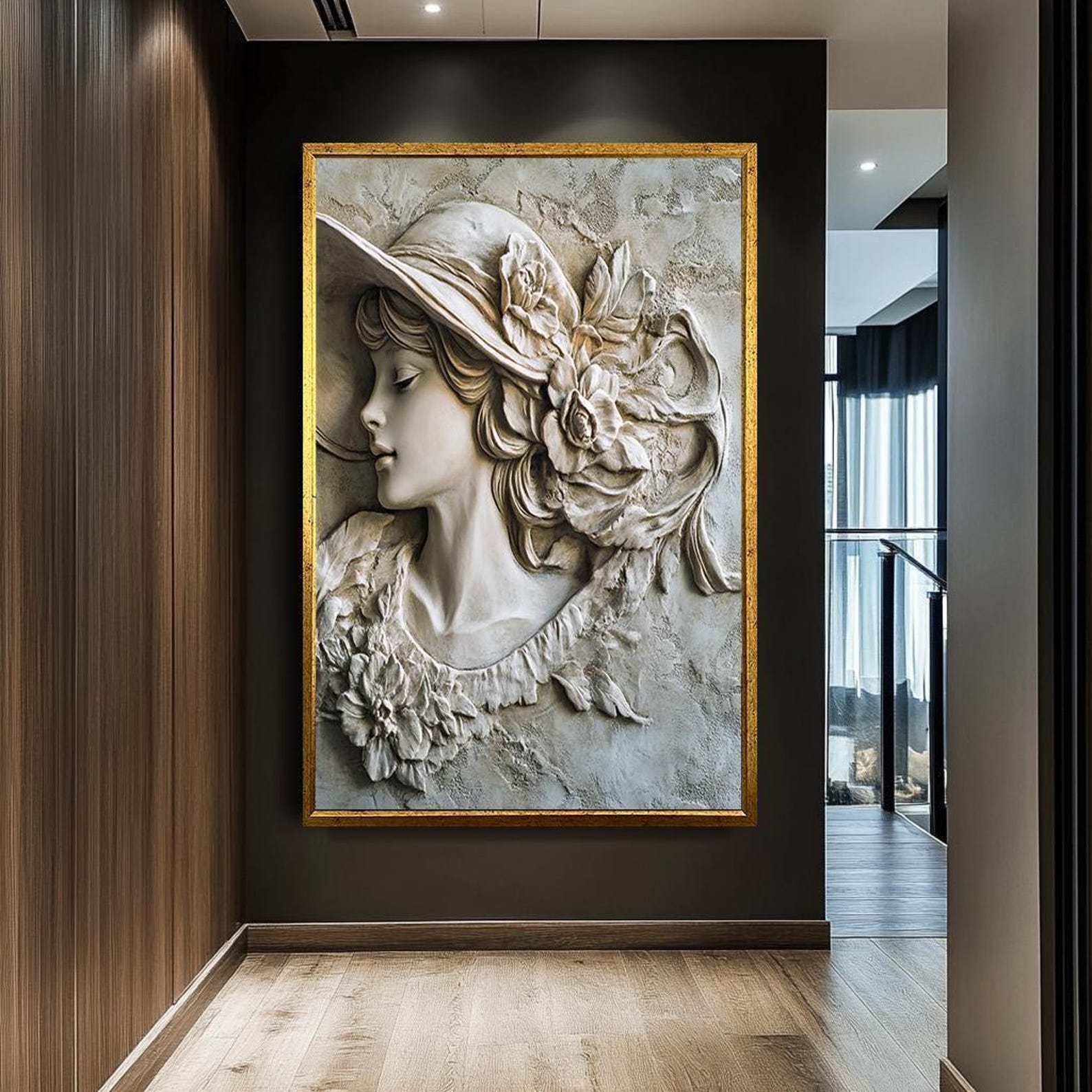 Elegant Lady Wall Art, 3D Sculptural Canvas, Vintage Woman in Hat Decor ...