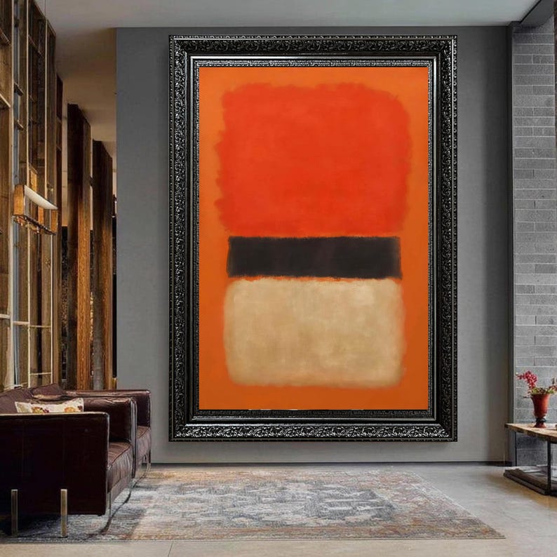 Abstract Color Block Canvas Wall Art, Modern Orange Red Black Beige ...