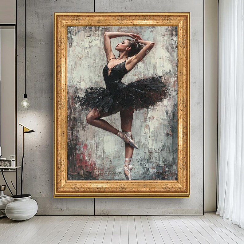 Ballet Dancer Canvas Print, Elegant Black Swan Wall Art, Modern Ballet ...