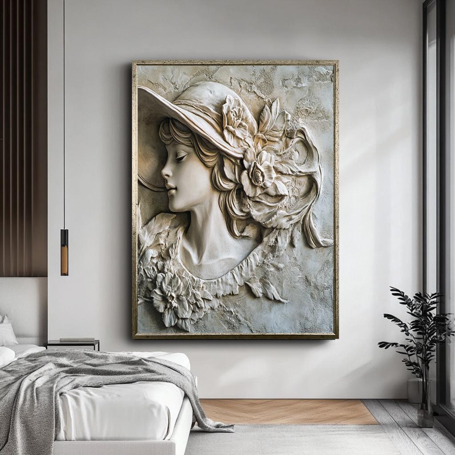Elegant Lady Wall Art, 3D Sculptural Canvas, Vintage Woman in Hat Decor ...