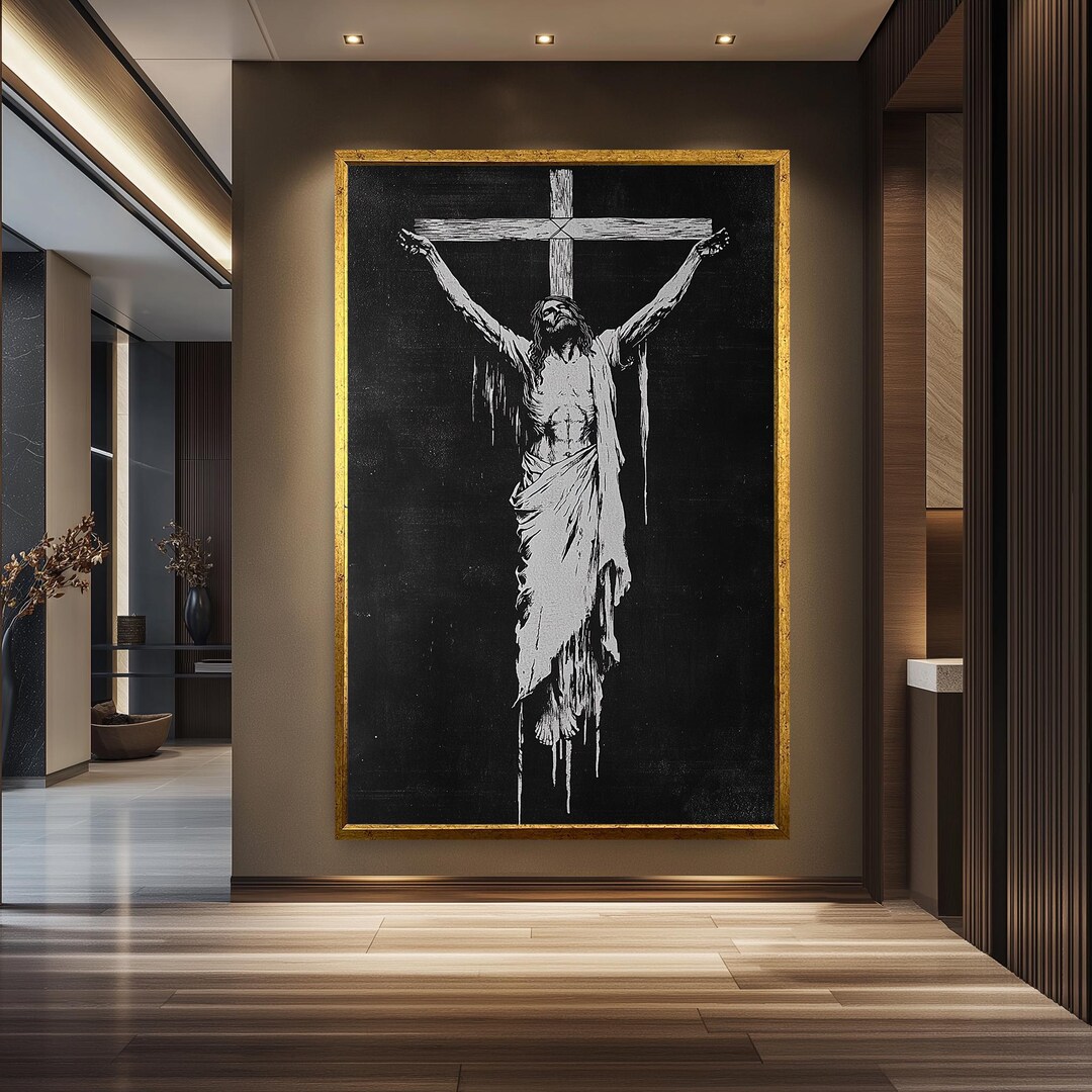 Dripping Crucifixion Canvas Art | Jesus Canvas Print |abstract Woodcut ...
