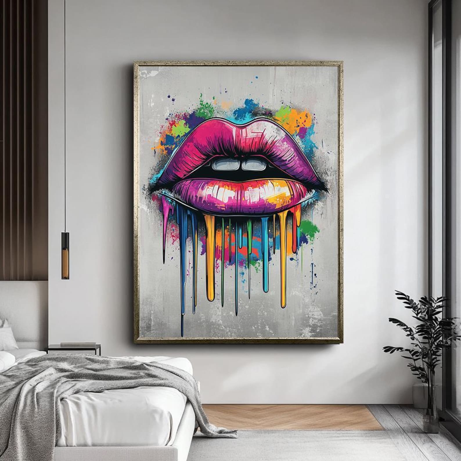 Colorful Dripping Lips Graffiti Art, Bold Pop Art Canvas, Vibrant ...