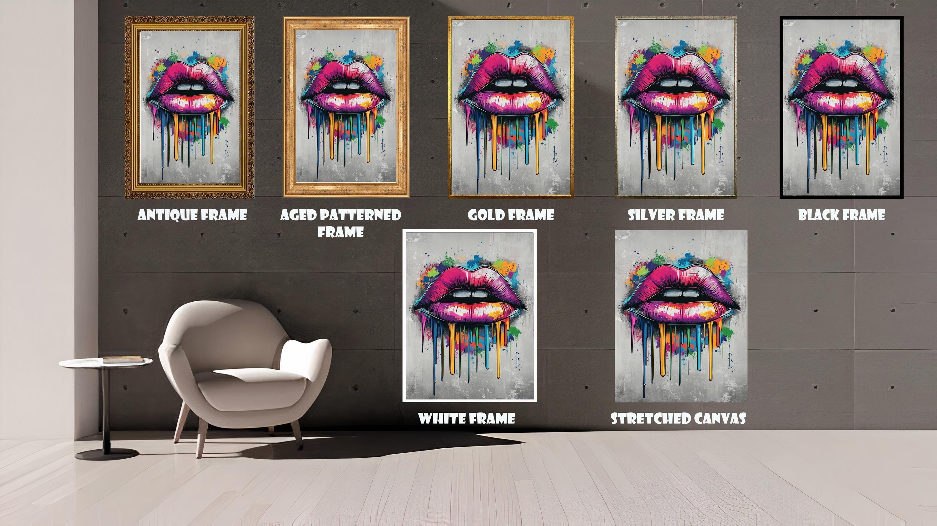 Colorful Dripping Lips Graffiti Art, Bold Pop Art Canvas, Vibrant ...
