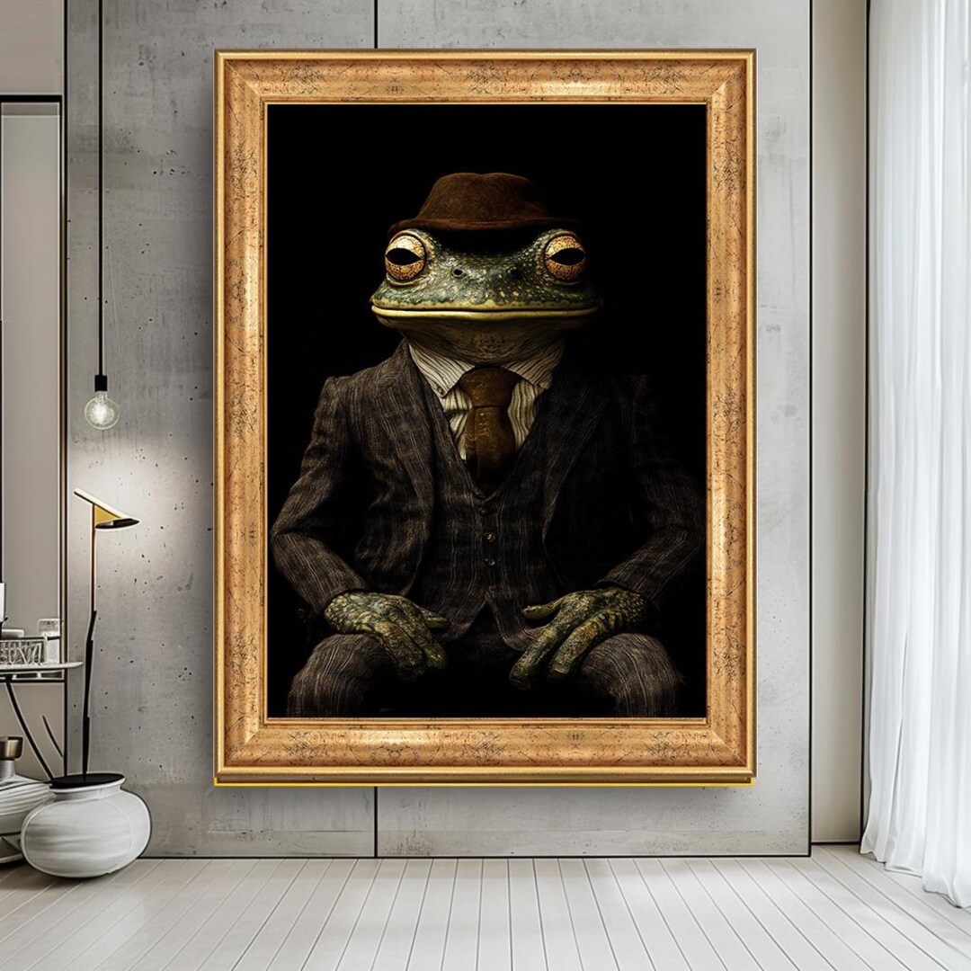 Quirky Frog in Suit Wall Art – Humorous Anthropomorphic Frog Canvas ...