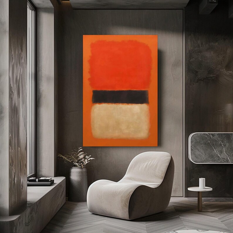 Abstract Color Block Canvas Wall Art, Modern Orange Red Black Beige ...