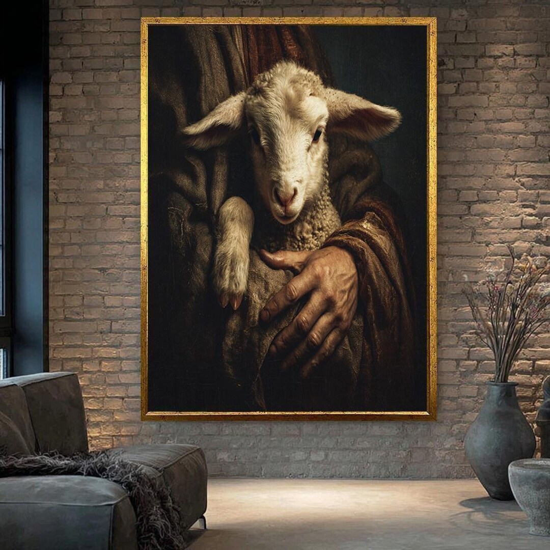 Sacred Lamb in Gentle Hands Christian Canvas Wall Art, Religious ...