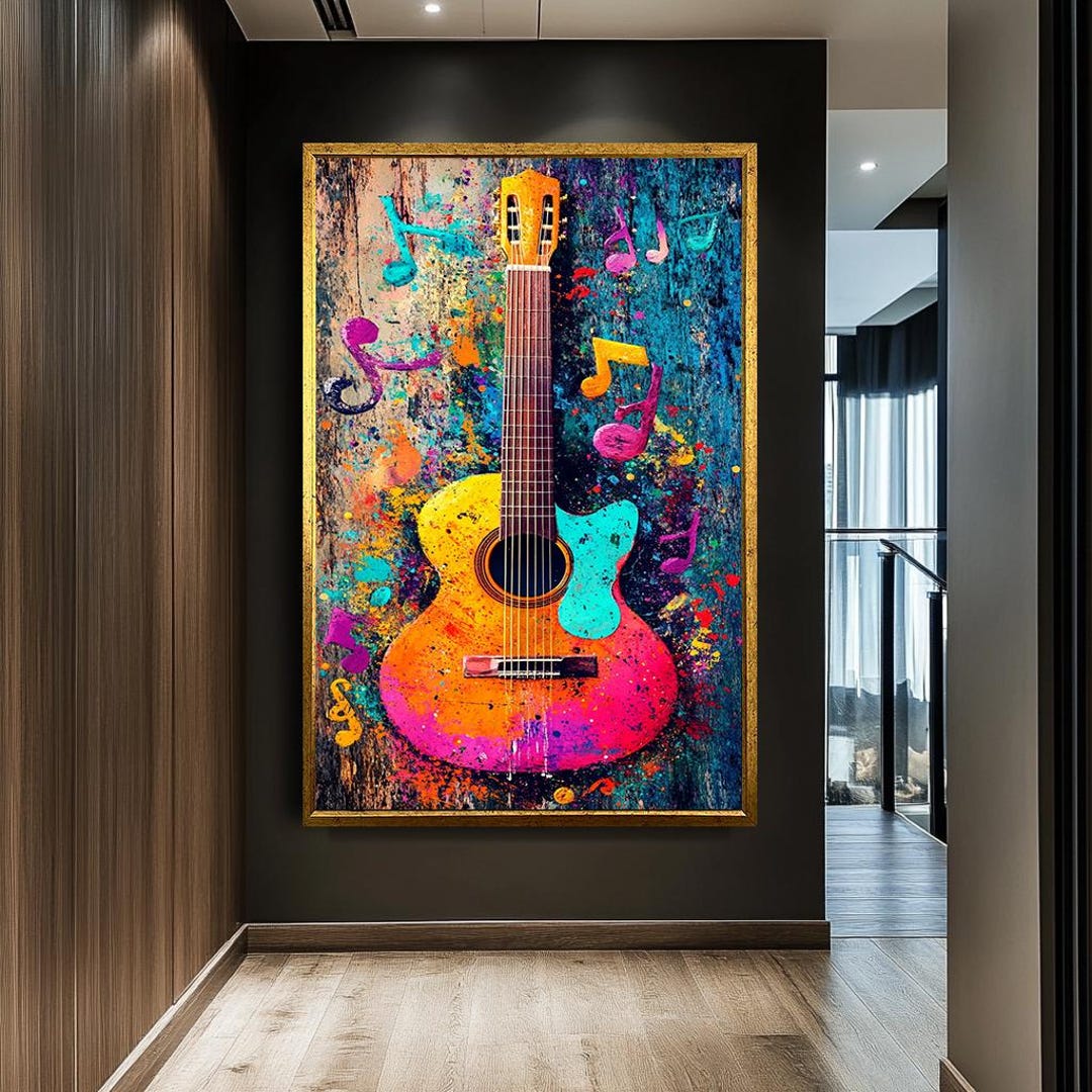 Colorful Guitar Wall Art, Abstract Music Canvas Print, Vibrant Acoustic ...