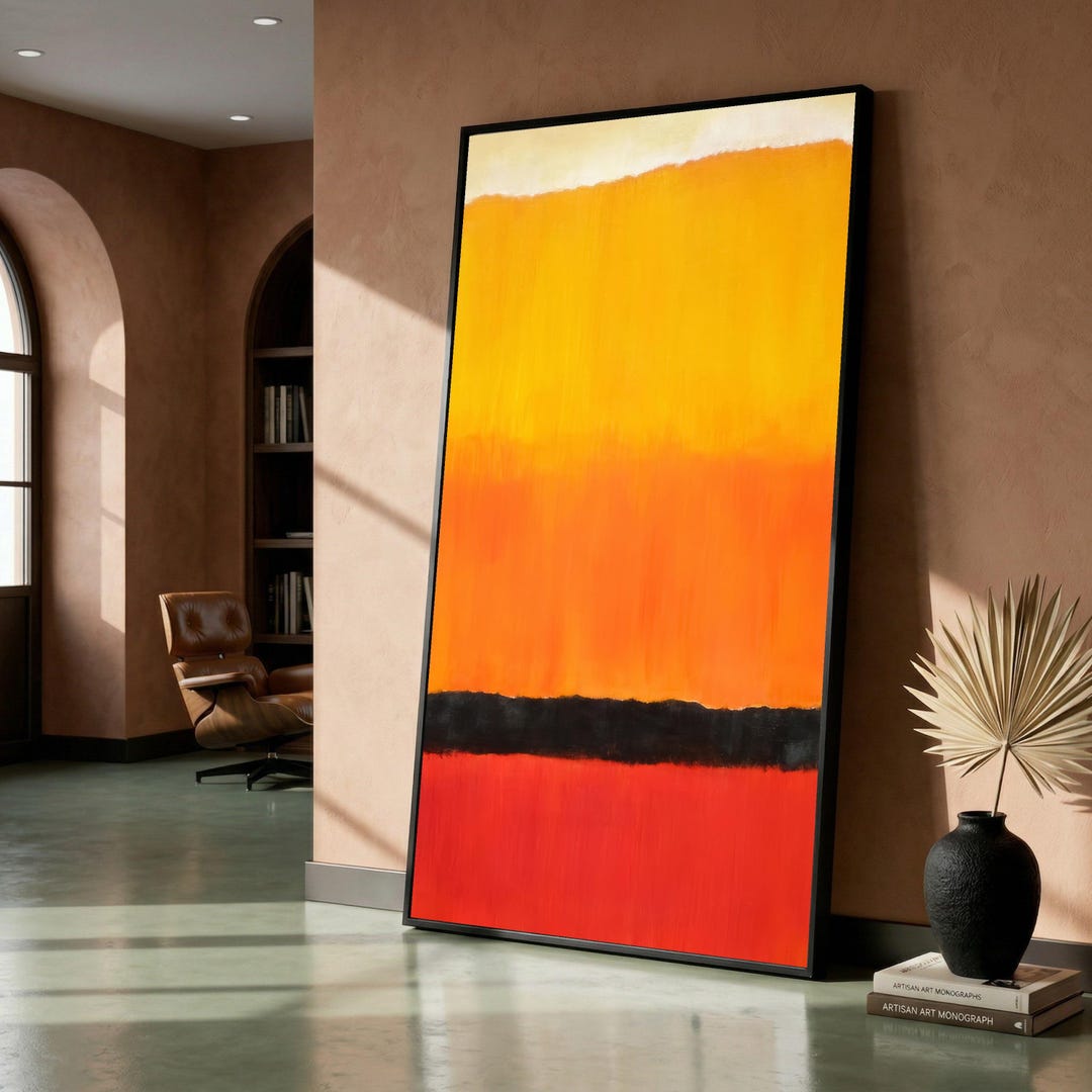 Bold Color Block Canvas Wall Art, Abstract Yellow Orange Red Painting ...