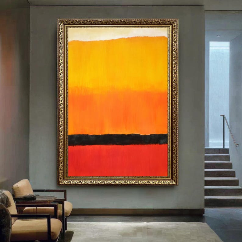 Bold Color Block Canvas Wall Art, Abstract Yellow Orange Red Painting ...