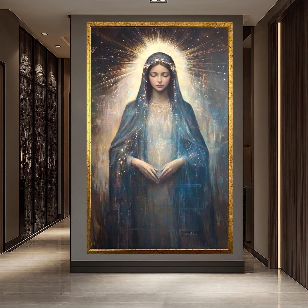 Mystical Virgin Mary Art Print – Cosmic Holy Mother Canvas – Spiritual ...