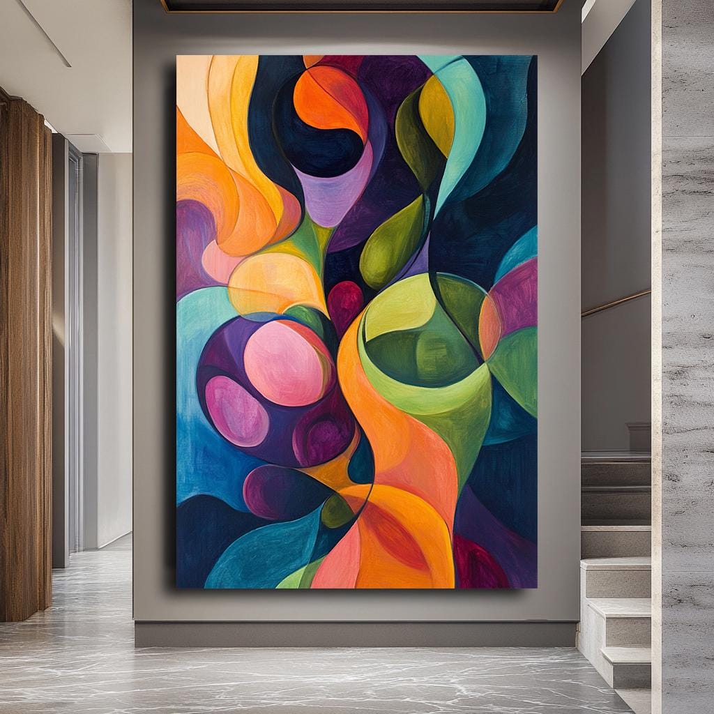 Abstract Colorful Wall Art, Bold Geometric Shapes Canvas, Vibrant ...