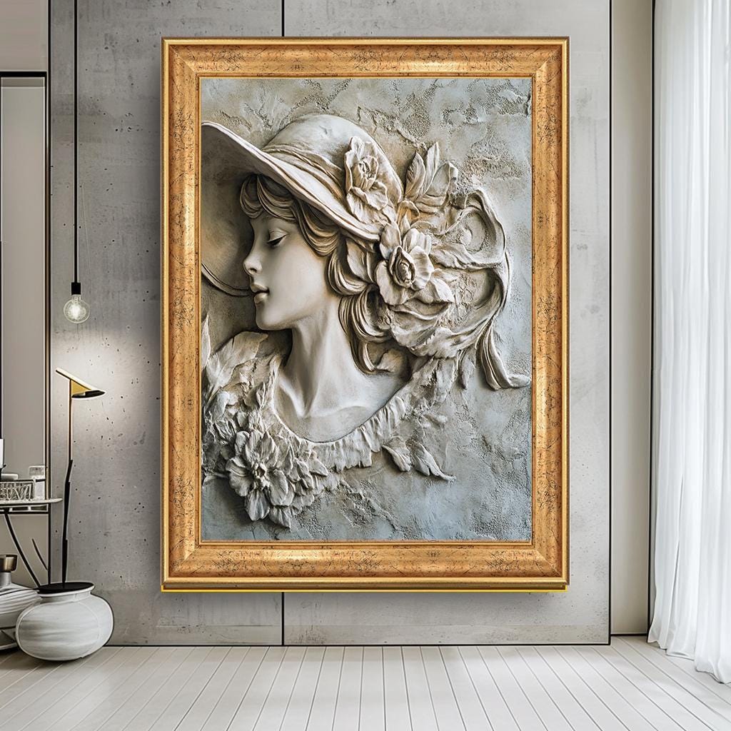 Elegant Lady Wall Art, 3D Sculptural Canvas, Vintage Woman in Hat Decor ...