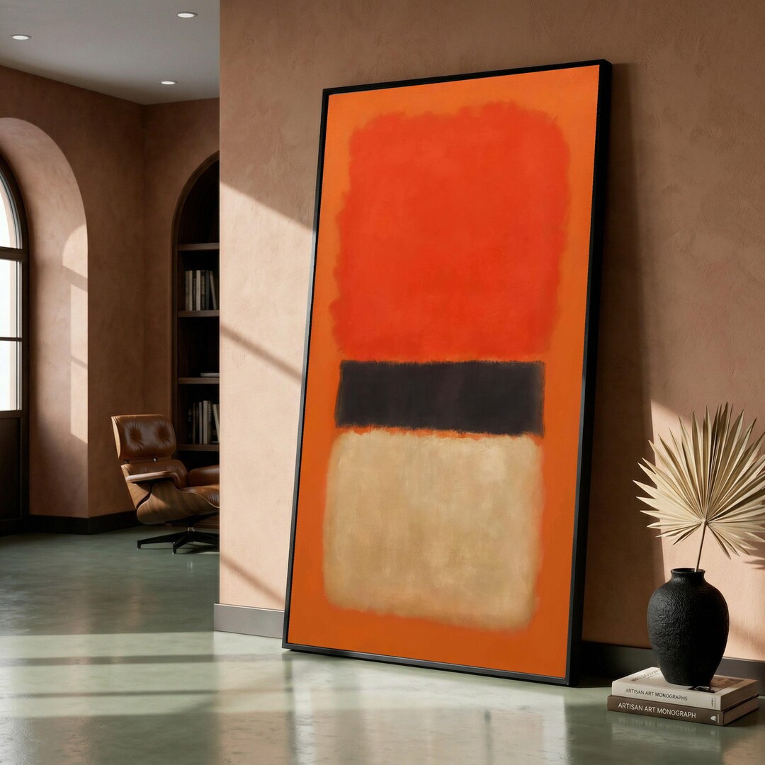 Abstract Color Block Canvas Wall Art, Modern Orange Red Black Beige ...