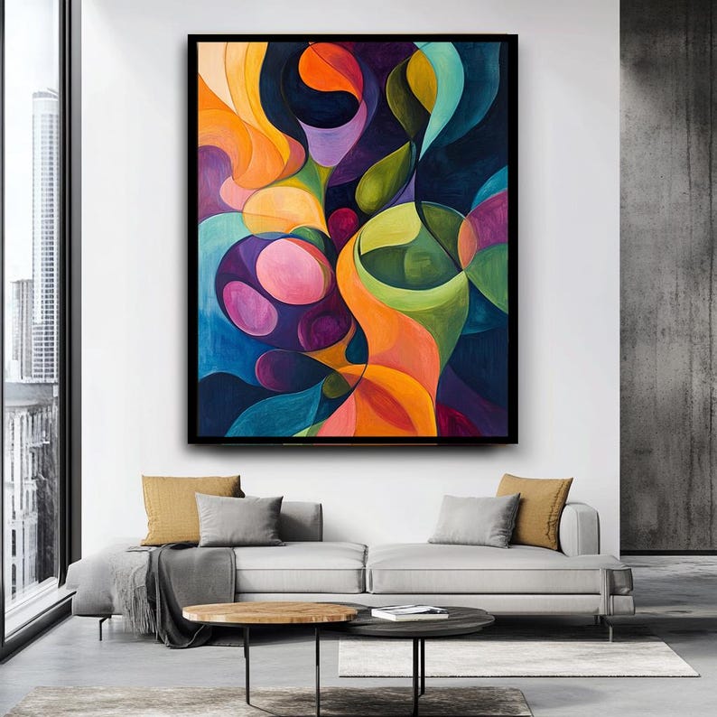 Abstract Colorful Wall Art, Bold Geometric Shapes Canvas, Vibrant ...