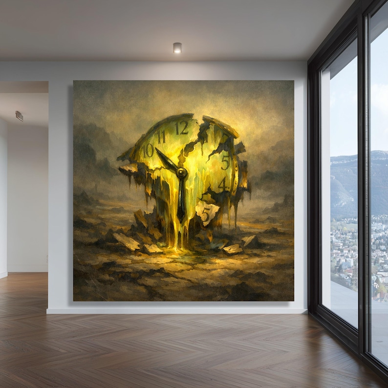 Tela com Relógio Derretido e Quebrado, Arte de Parede Surrealista sobre ...
