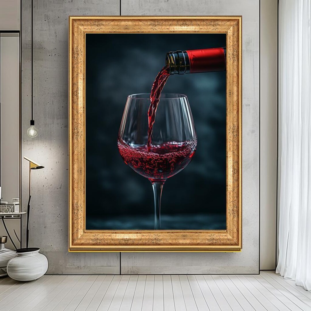 Red Wine Pouring Into Glass Canvas Art, Modern Wine Wall Decor, Elegant ...