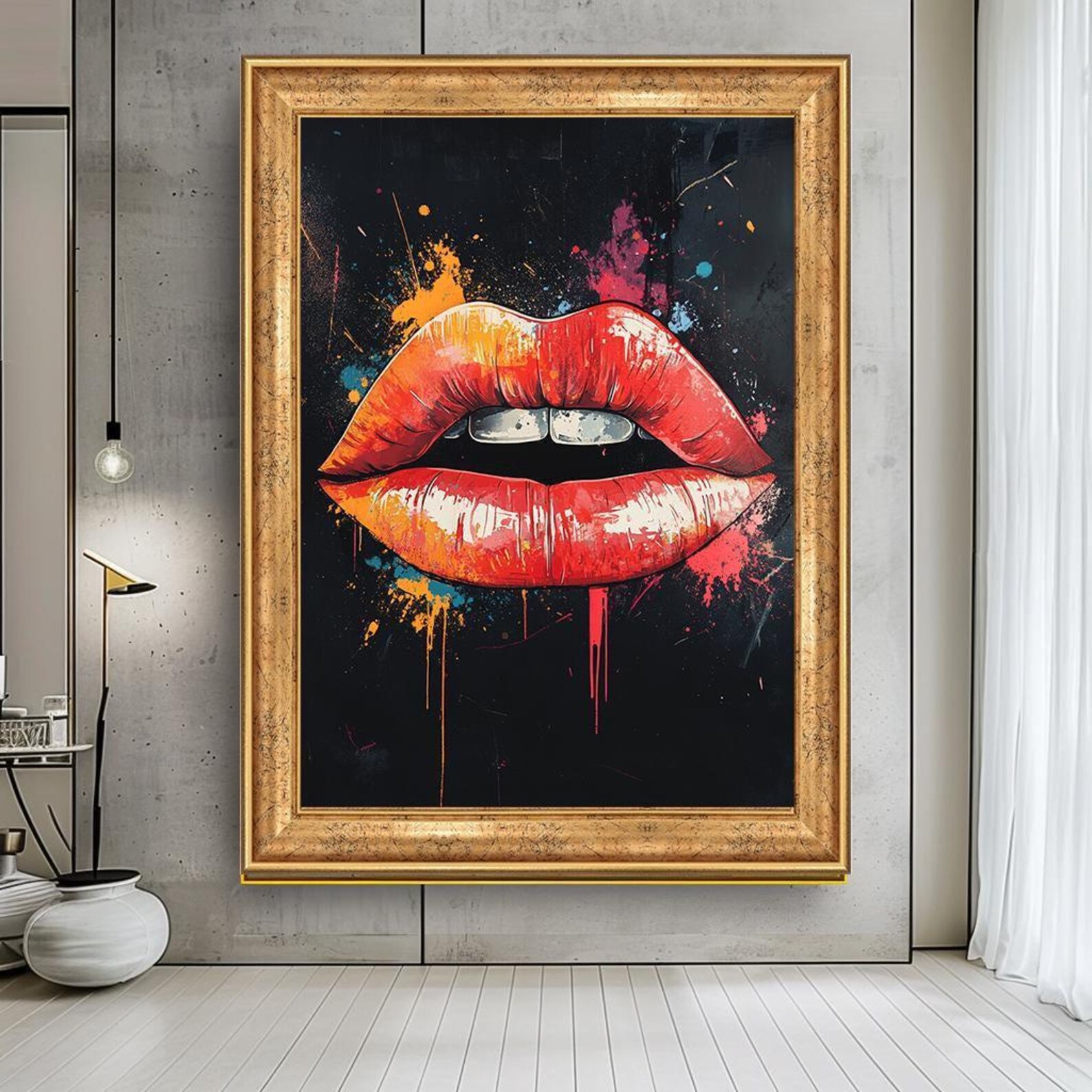 Bold Red Lips Art Print, Modern Pop Art Canvas, Vibrant Lipstick Splash ...
