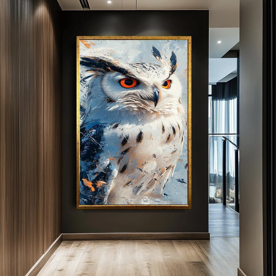 Majestic Owl Canvas Print, Realistic Wildlife Art, Striking Orange Eyes ...