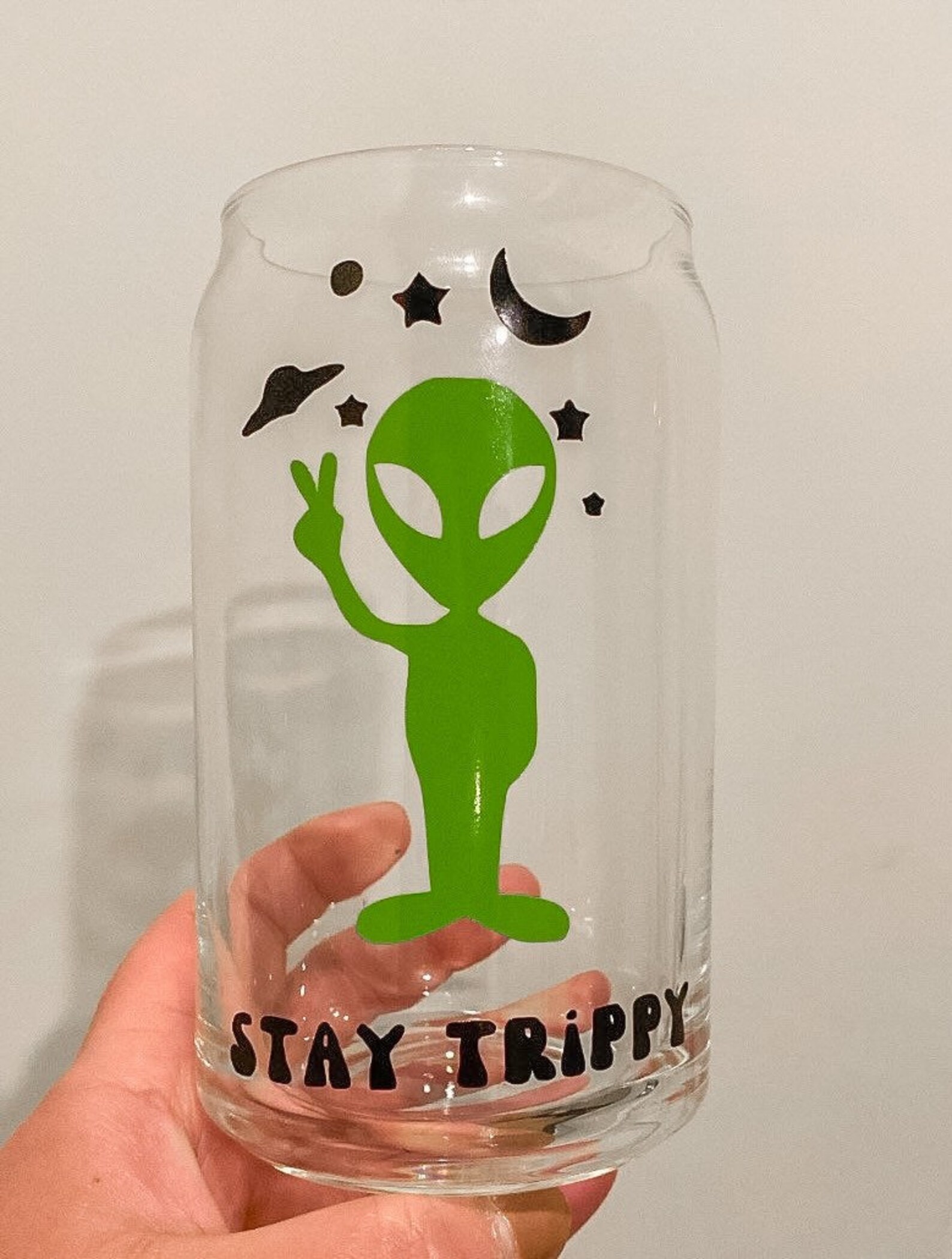 Stay Trippy Alien Glass Iced Coffee Cup Can Shaped Glass - Etsy