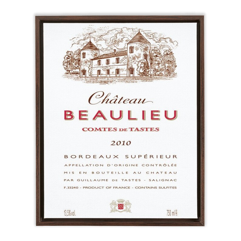 Wine Label Themed Wall Artwork, Chateau Beaulieu Label Print on Canvas ...