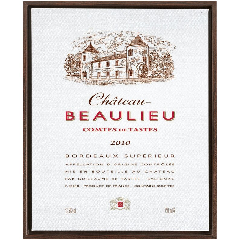 Wine Label Themed Wall Artwork, Chateau Beaulieu Label Print on Canvas ...