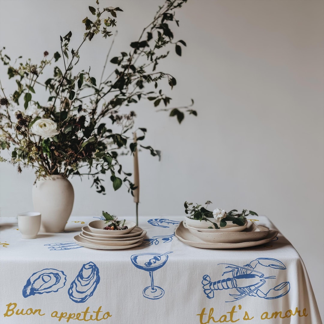 Hand Drawn Tablecloth Italian Summer Tablecloth Italian Theme Table ...