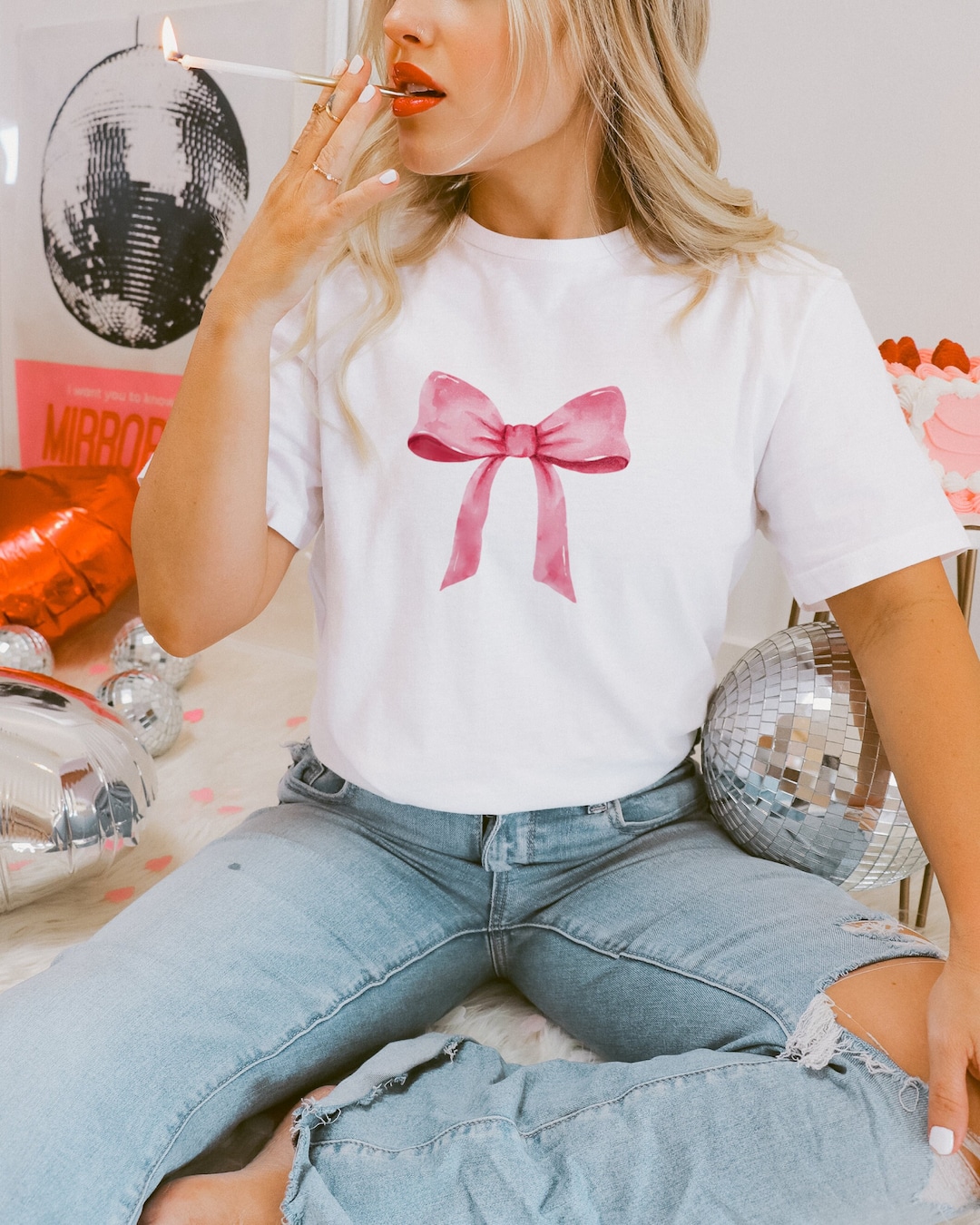 Coquette Clothing Cute Bow Shirt Coquette Top Cinnamon Girl Tees ...