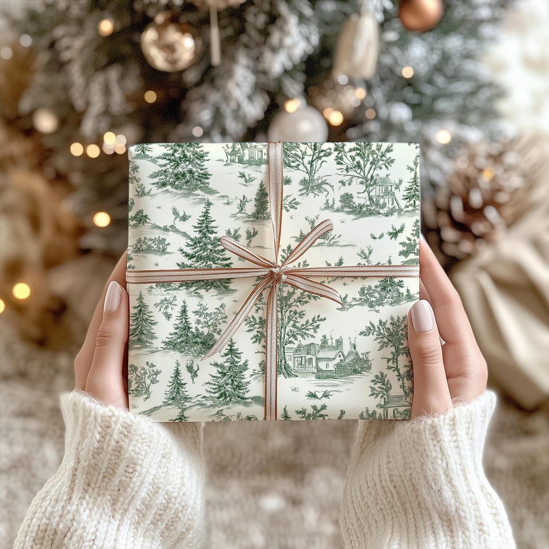Green Toile De Jouy Wrapping Paper Toile Christmas Wrapping Paper Roll ...