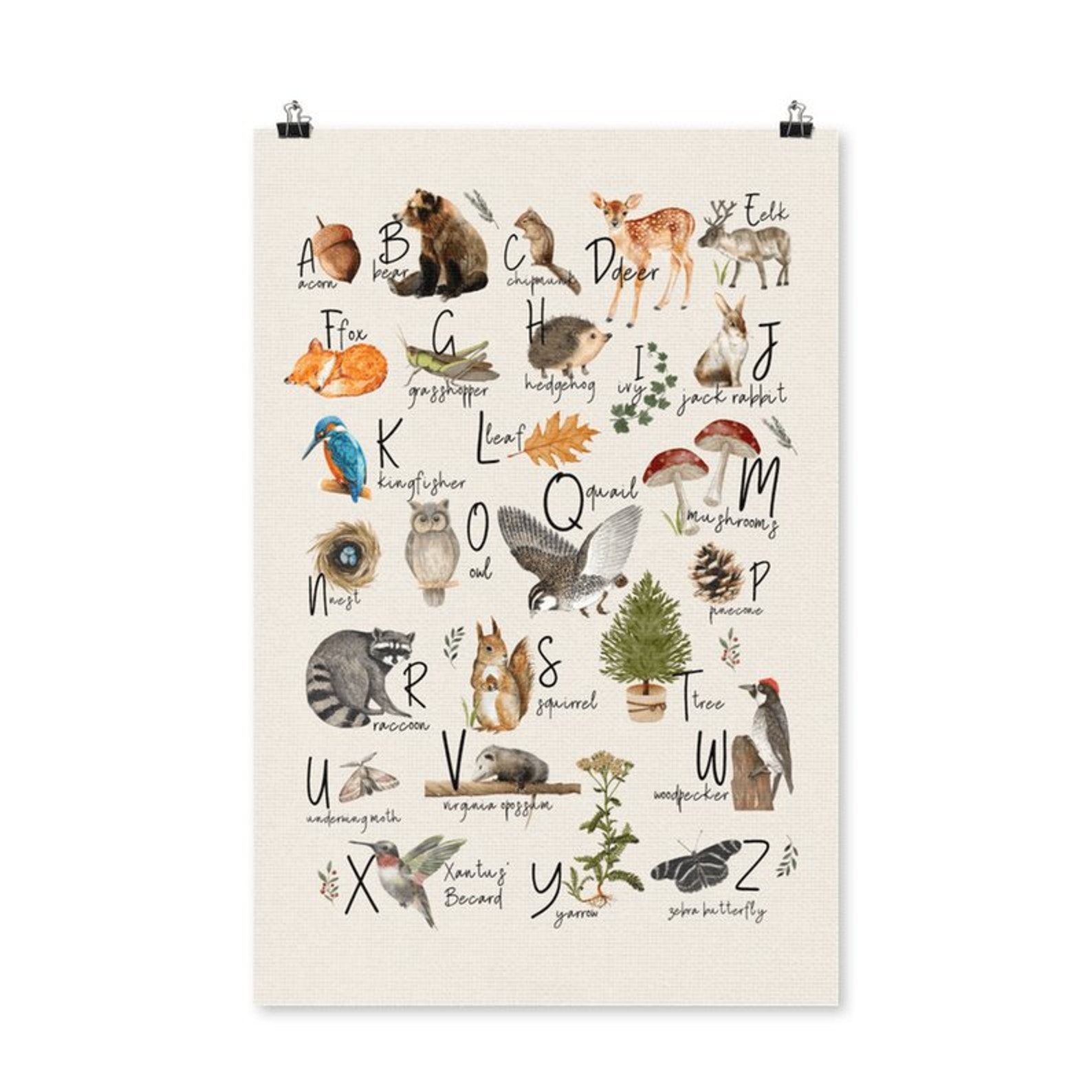 Woodland Alphabet Poster Woodland Nursery Decor Educational Posters ...