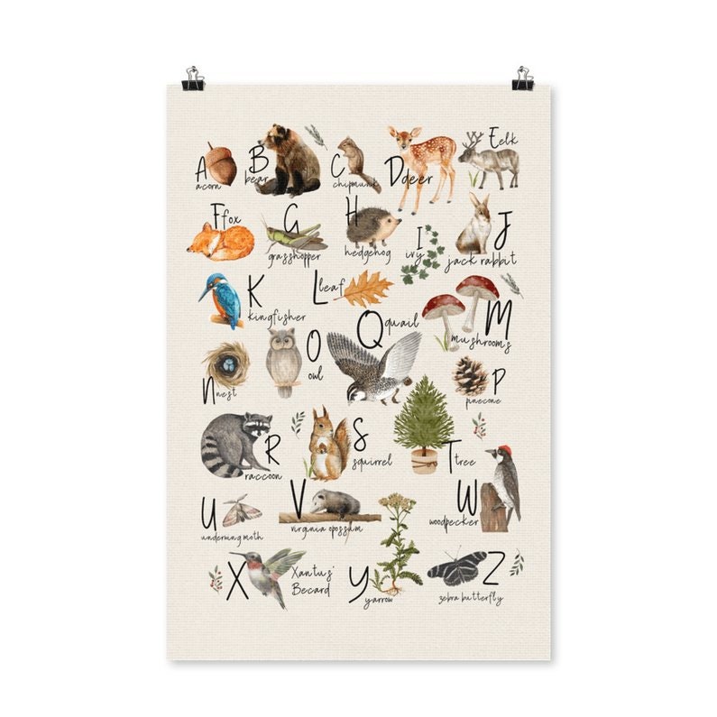 Woodland Alphabet Poster Woodland Nursery Decor Educational - Etsy ...