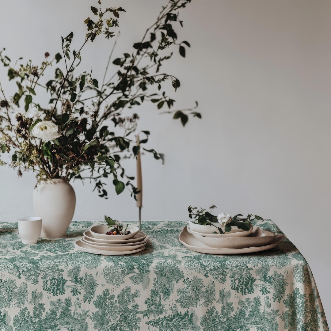Sage Green Toile De Jouy Tablecloth Toile Tablecloth French Tablecloth ...