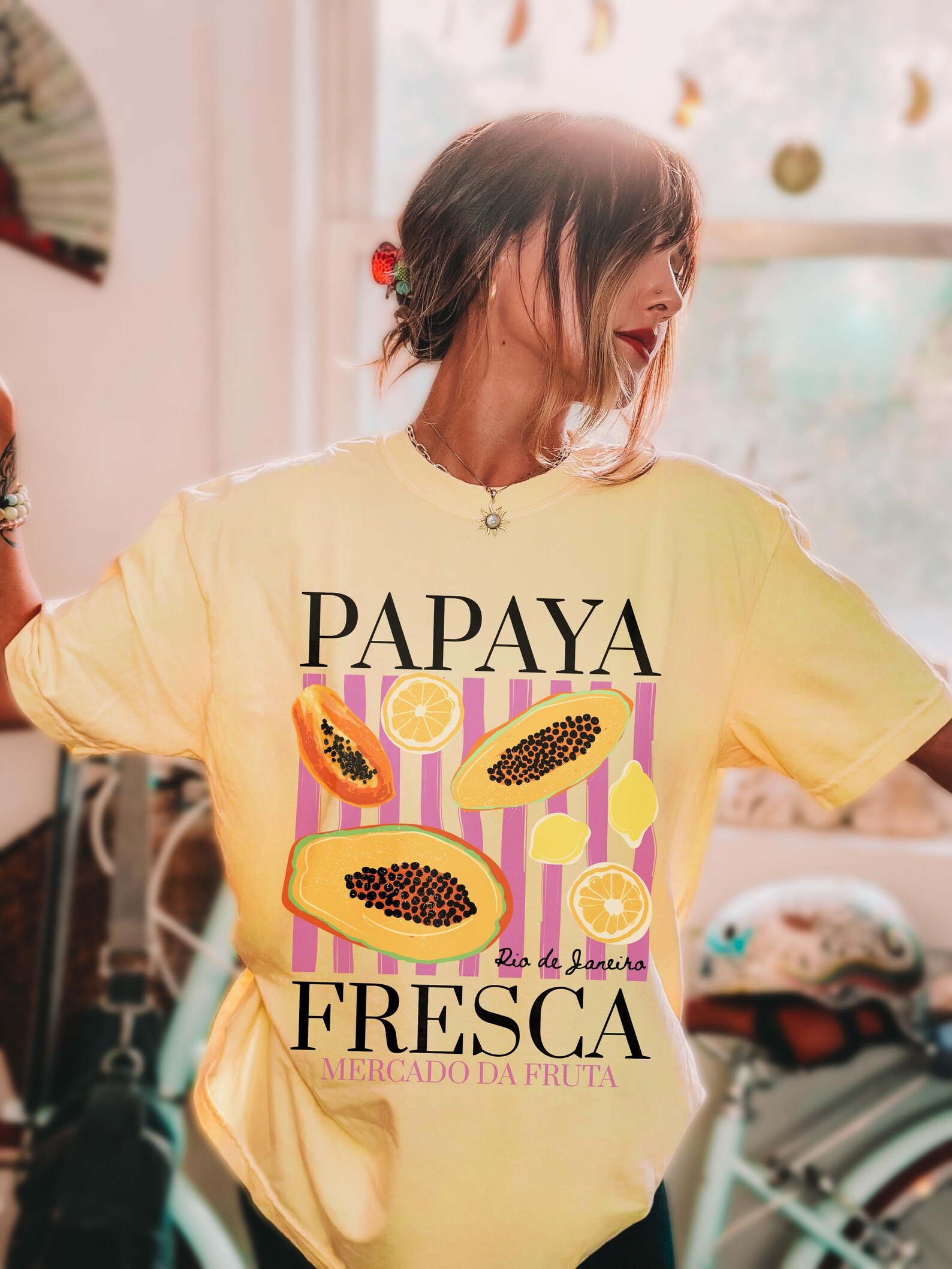 Papaya Shirt Fruit Shirt Copacabana Shirt Rio De Janeiro Shirt Coastal ...