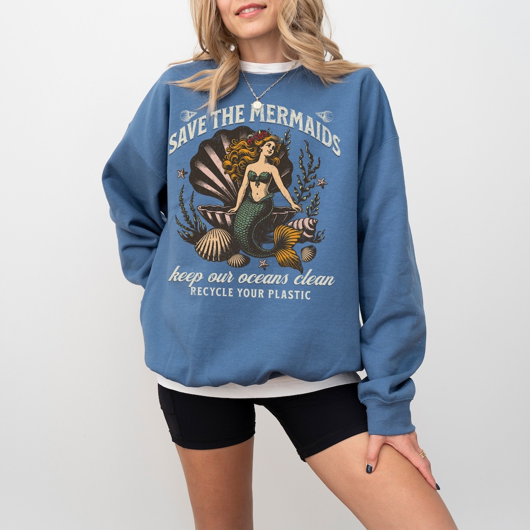 Save the Mermaids Sweatshirt Mermaidcore Clothing Seashell Sweatshirt ...