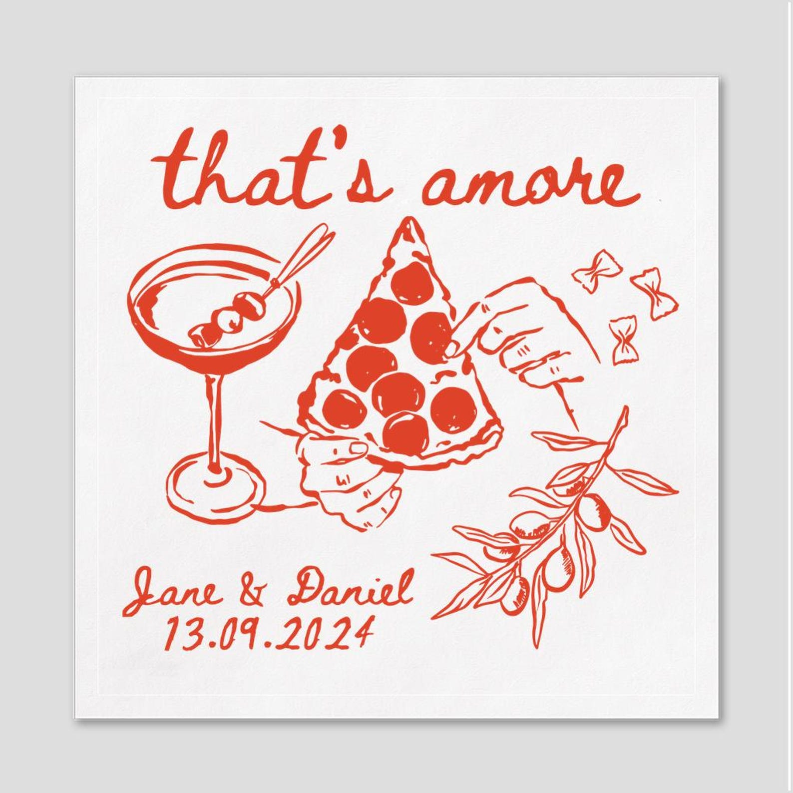 Custom Wedding Napkins Thats Amore Napkin Italian Wedding Napkin Pasta ...