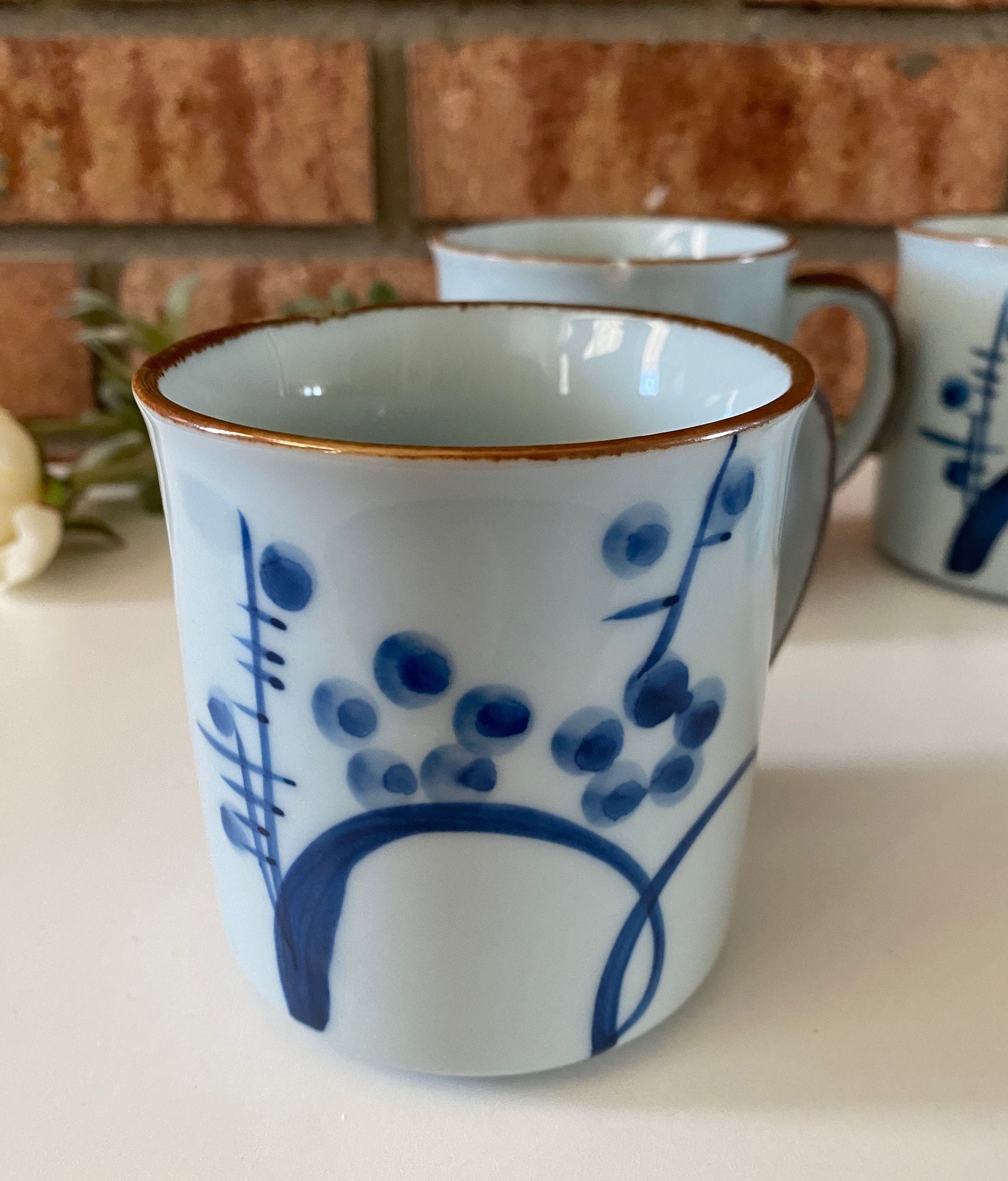 Vintage Japanese Ceramic Mugs Set: Light Blue Cobalt Floral Tea Cups - Etsy