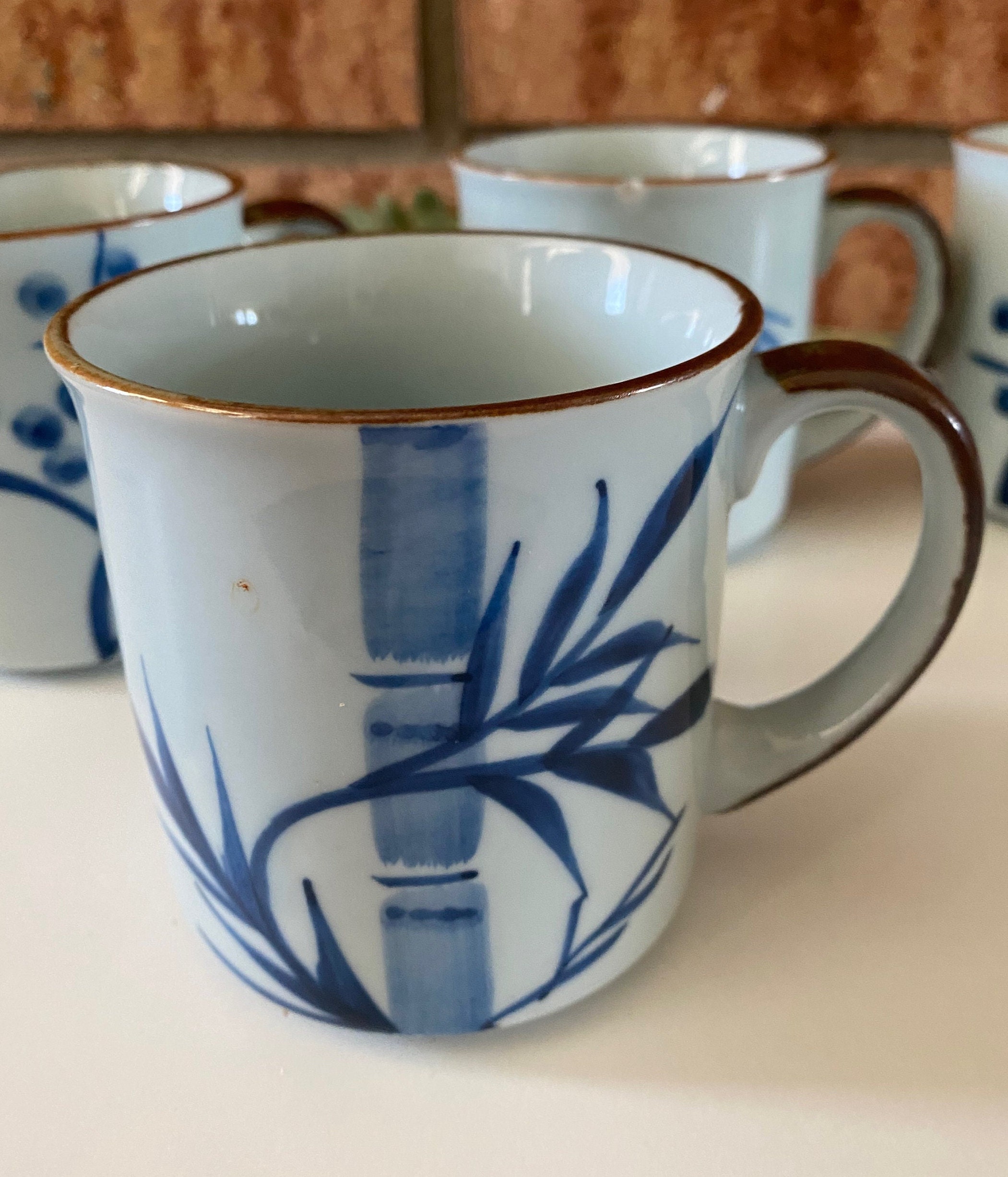 Vintage Japanese Ceramic Mugs Set: Light Blue Cobalt Floral Tea Cups - Etsy