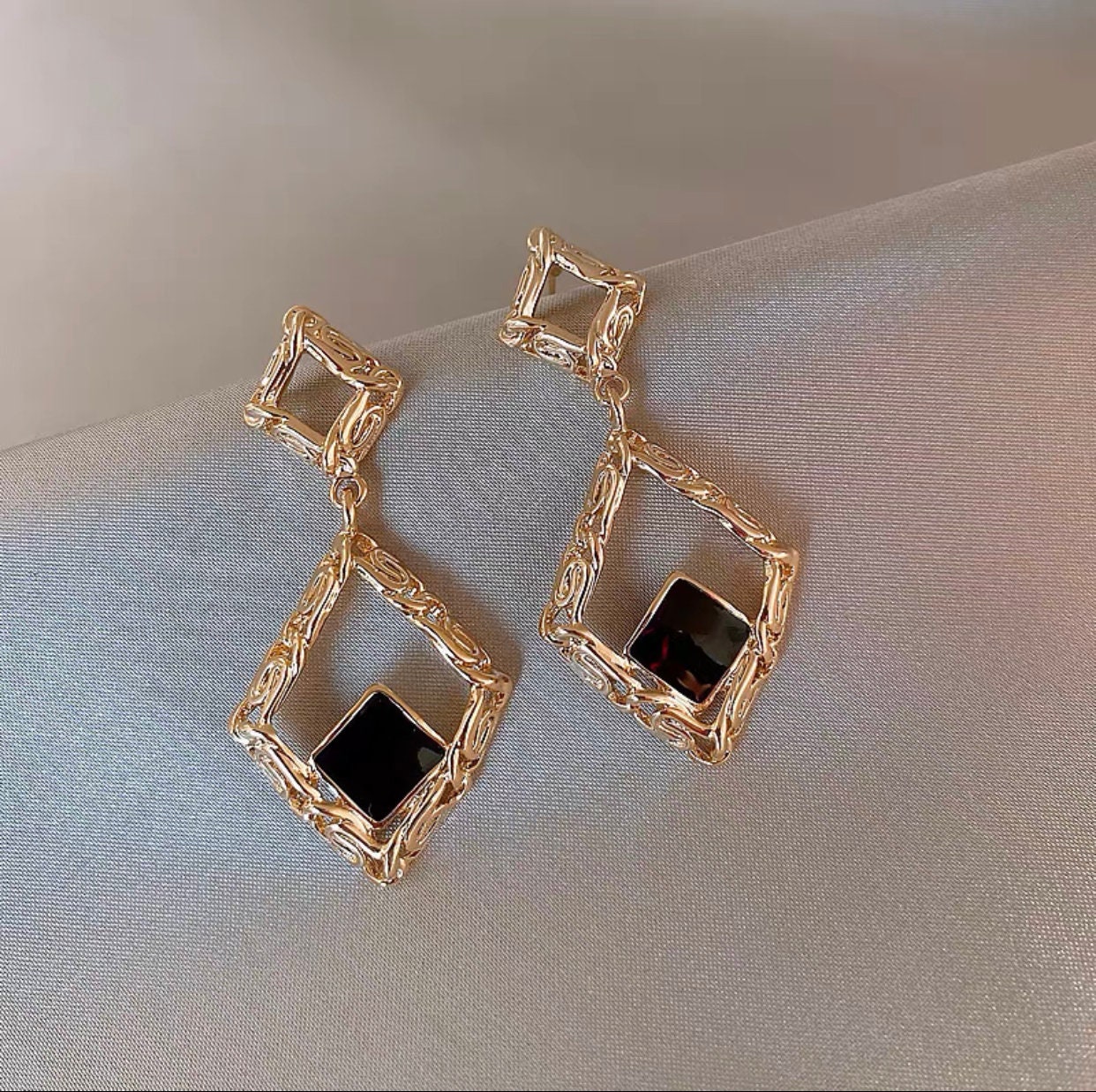 925 silver black rhombus earrings | Etsy