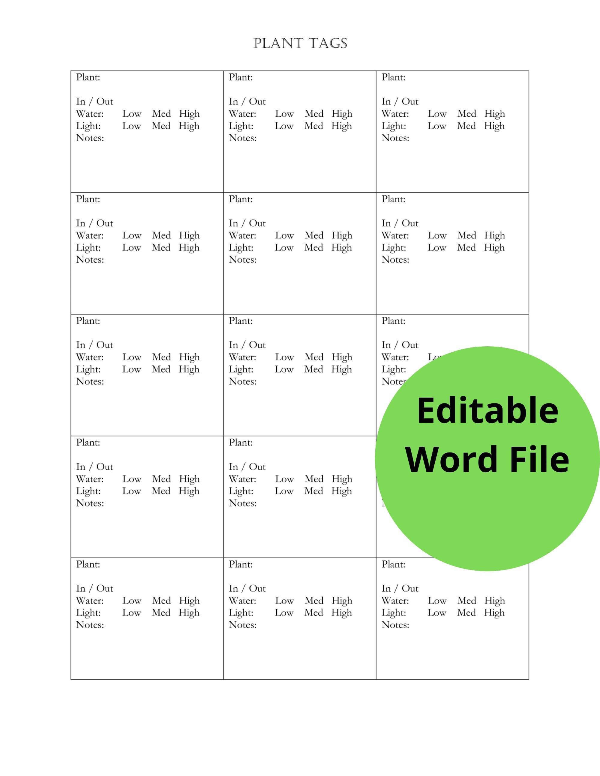 Plant Tag - Editable, Printable, Plant Tag Care - Etsy