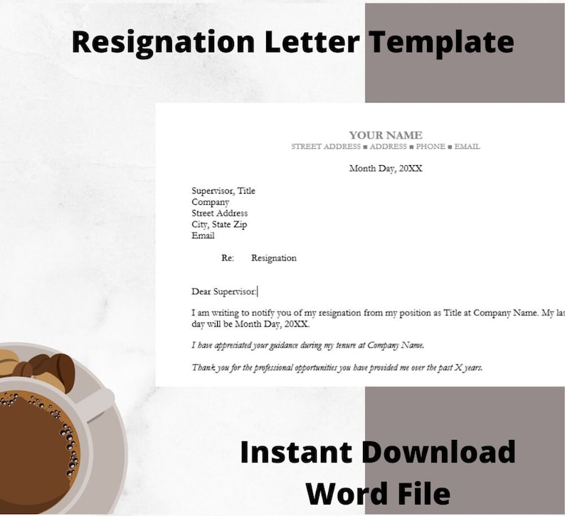Resignation Letter Template - Editable Word File - Etsy